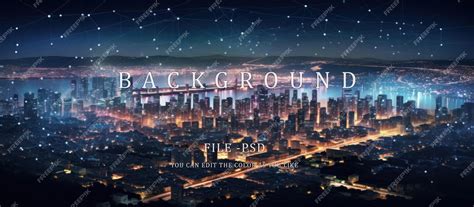 Premium Psd Cityscape With Vertical Line Dots Connecting Networks