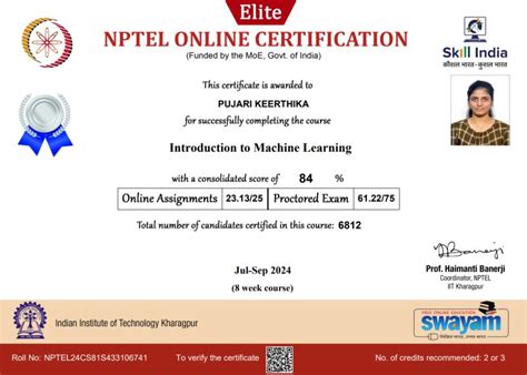 Machinelearning Nptel Ai Datascience Skillsdevelopment Iitkharagpur Keerthika Pujari