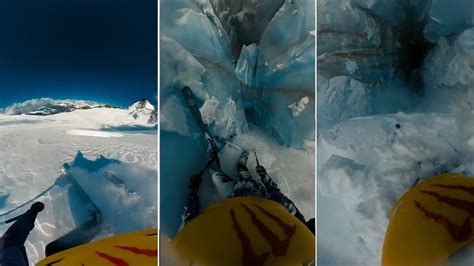 French Skier Falls Into Massive Crevasse In Terrifying Helmet Video