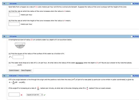 Solved 11 12 5 Points Sand Falls From A Hopper At A Rate Chegg Com
