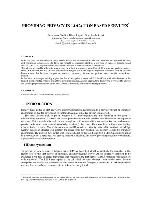Pdf Providing Privacy In Location Based Services