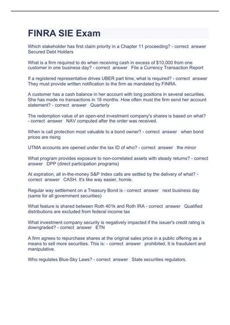 Finra Sie Exam Question And Answers 100 Correct 2023 Finra Sie