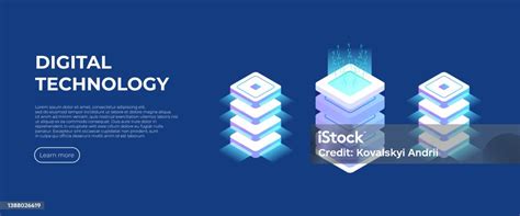 디지털 기술 랜딩 페이지 빅 데이터 처리 미래의 에너지 스테이션 서버룸 랙 데이터 센터 등대 벡터 일러스트의 개념 등측투영법에 대한 스톡 벡터 아트 및 기타 이미지 Istock