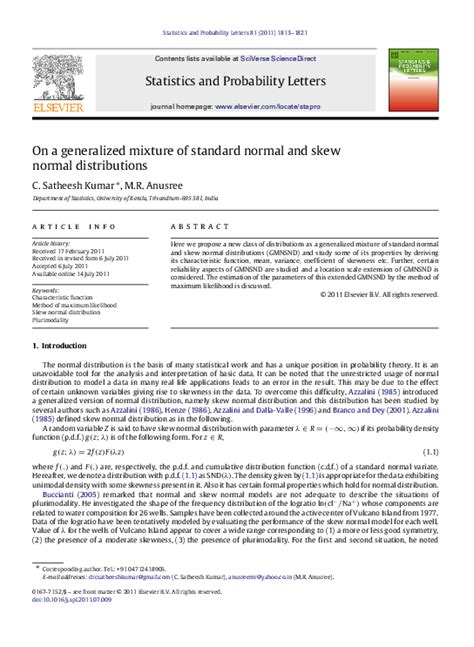 Pdf On A Generalized Mixture Of Standard Normal And Skew Normal