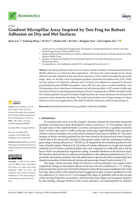Pdf Gradient Micropillar Array Inspired By Tree Frog For Robust Pdf Gradient Micropillar Array Inspired By Tree Frog For Robust