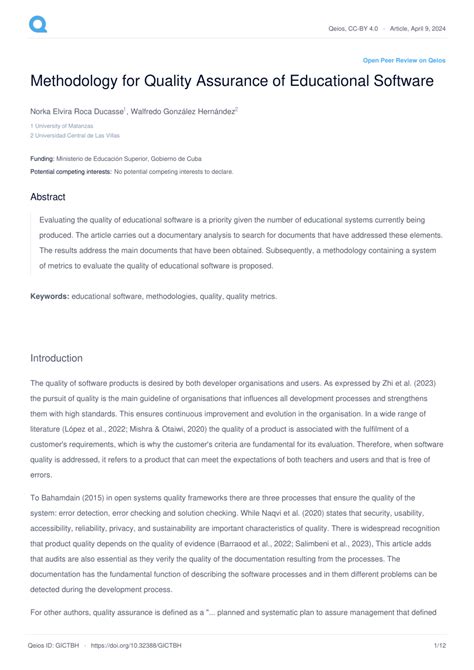 Pdf Methodology For Quality Assurance Of Educational Software
