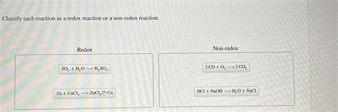 Solved Classify Each Reaction As A Redox Reaction Or A
