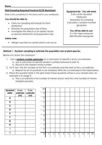 Required Practical Field Sampling Aqa Gcse Teaching Resources