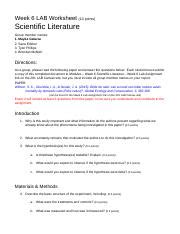 Week Lab Assignment Worksheet Docx Week LAB Worksheet Points Scientific Literature