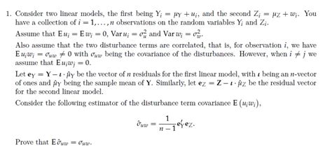 solved consider two linear models the first being yi μy ui