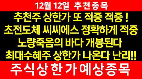 12월12일 주식 무료 추천주 추천주 상한가 또 적중 하반기 최대 이슈종목 상장한다 기관외인 풀매수 들어온다 초대박나온다 Youtube
