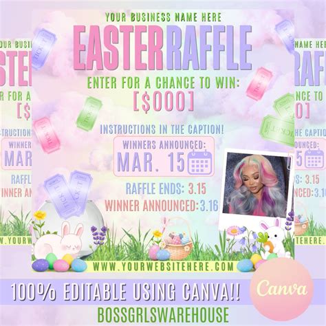 Easter Raffle Flyer Spring Giveaway Template Canva Etsy