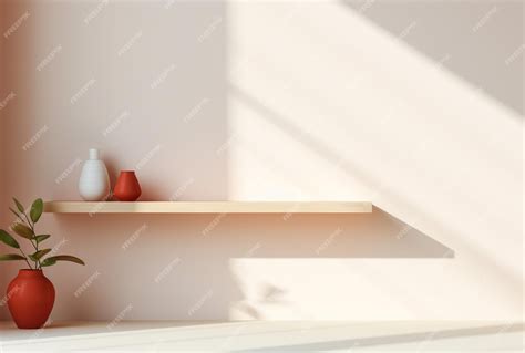 Premium Ai Image Minimal Wall Space With Long Shelves Banner Template For Product Presentation