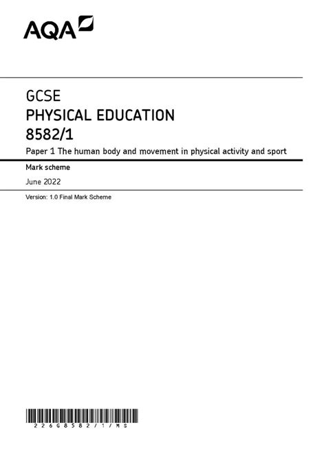 Aqa Gcse Physical Education Paper 1 June 2022 Mark Scheme 8582 1 The Human Body And Movement