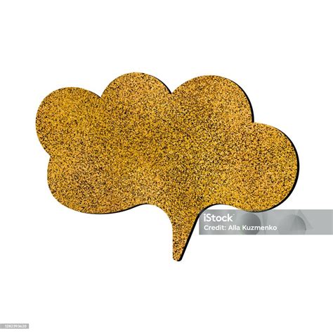 벡터 스피치 버블과 황금 글리터 효과 흰색 배경에 고립 된 빛나는 금 배너 만화 일러스트레이션 템플릿 프레임입니다 손으로 그리기 스타일 대화 구름 0명에 대한 스톡 벡터