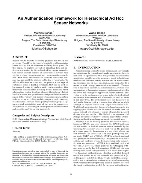 Pdf An Authentication Framework For Hierarchical Ad Hoc Sensor Networks