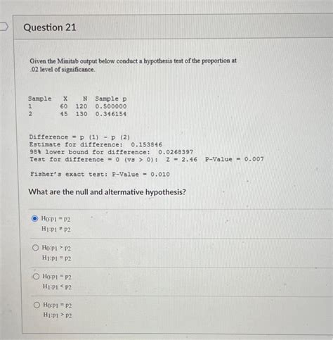 solved given the minitab output below conduct a hypothesis