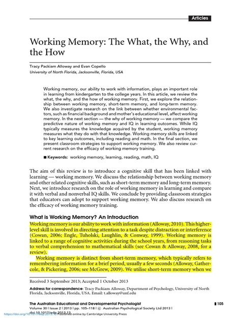 working memory the what the why and the how pdf working memory memory