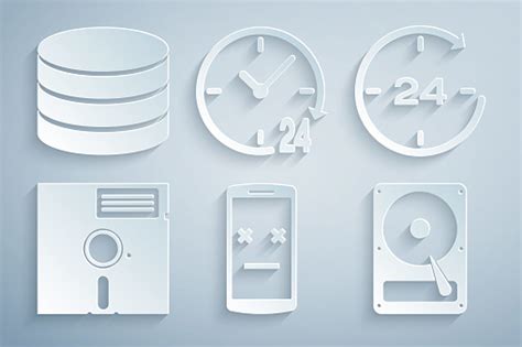 데드 모바일 24시간 시계 525인치의 플로피 디스크 하드 드라이브 Hdd 및 데이터베이스 아이콘을 설정합니다 벡터 24에 대한 스톡 벡터 아트 및 기타 이미지 Istock