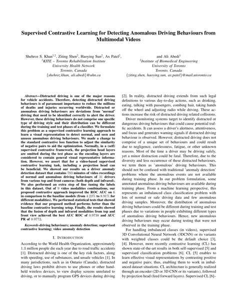 Pdf Supervised Contrastive Learning For Detecting Anomalous Driving Behaviours From Multimodal