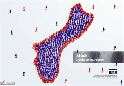 괌 지도 및 플래그 지도를 만들기 위해 괌 플래그 색상 형태의 많은 사람들 그룹 벡터 일러스트레이션 개념에 대한 스톡 벡터 아트 및 기타 이미지 Istock