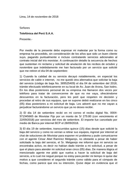 Carta De Reclamo A Movistar 14nov18 Pdf