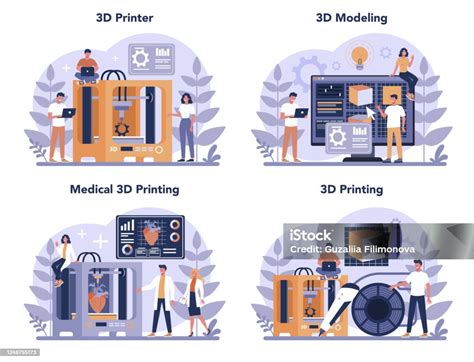 3d 프린팅 기술 컨셉 세트 3d 프린터 장비 및 엔지니어 현대 프로토타이핑 입체 이미지에 대한 스톡 벡터 아트 및 기타 이미지 입체 이미지 프린터하기 건설 산업