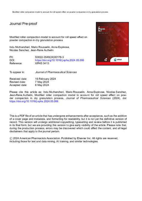 Pdf Modified Roller Compaction Model To Account For Roll Speed Effect