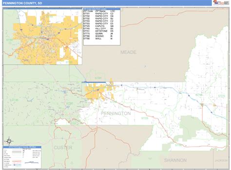 Pennington County South Dakota Zip Code Wall Map Map