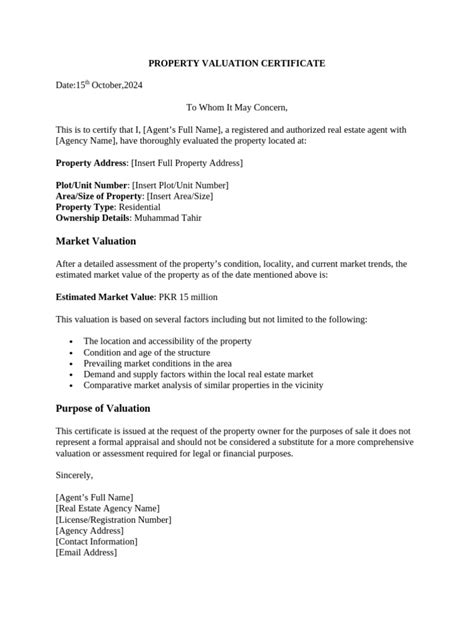 Property Valuation Certificate Pdf
