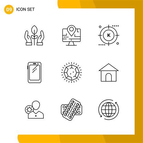 9 Icon Set Line Style Icon Pack Outline Symbols Isolated On White Backgound For Responsive