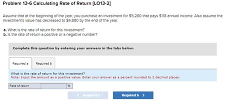 Solved Problem Calculating Rate Of Return Chegg Com