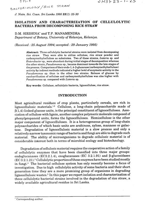 Pdf Isolation And Characterization Of Cellulolytic Bacteria From Decomposing Rice Straw