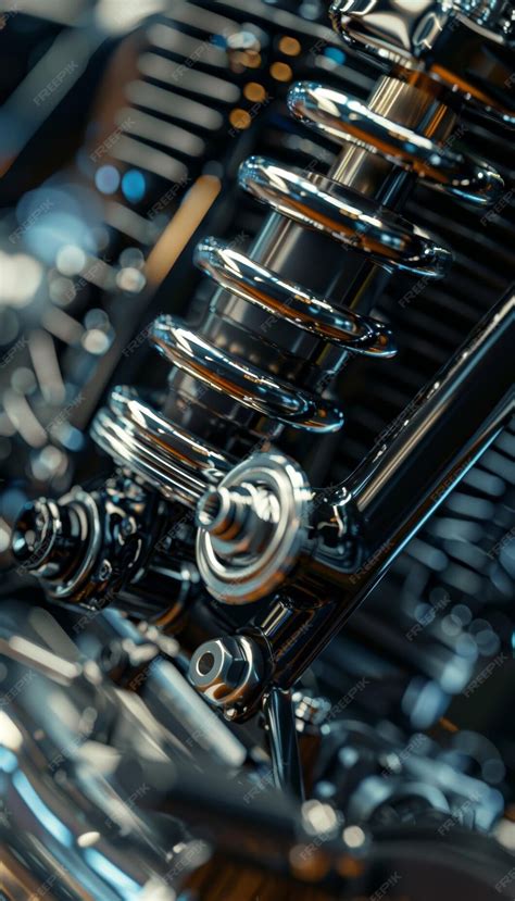 Closeup Of Motorcycle Suspension System Featuring Detailed Components