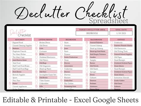 Declutter Checklist Template Declutter Challenge Declutter Planner