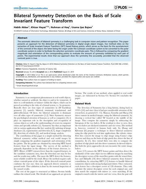 Pdf Bilateral Symmetry Detection On The Basis Of Scale Invariant