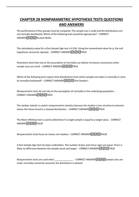 Chapter 28 Nonparametric Hypothesis Tests Questions And Answers