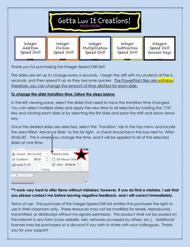 Integer Operations Fluency Drill 10 Editable Powerpoints Teaching
