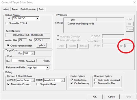 stm32h755 target values for keil uvision 5 ulink