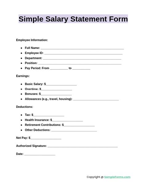 FREE Salary Statement Form Samples PDF MS Word Google Docs