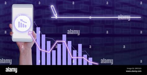 Businesswoman Hand Holding Smartphone Showing Digital Bar Graph With Arrow Symbol Moving Up