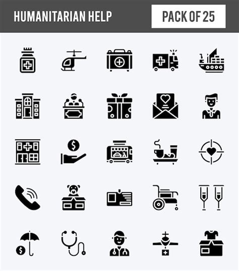 Premium Vector | 25 humanitarian help glyph icons pack vector illustration