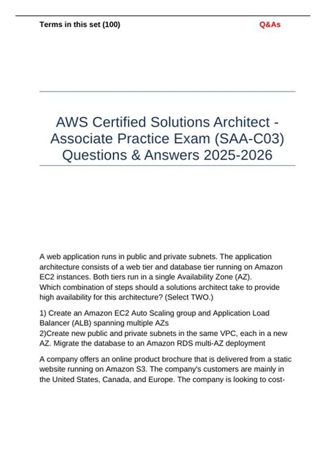 Aws Certified Solutions Architect Associate Practice Exam Saa C03 Questions And Answers Saa