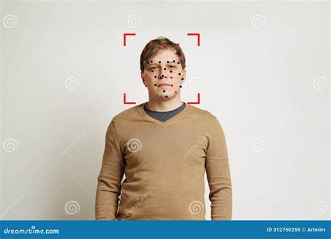 Facial Recognition Of Casual Man Person With Technology Biometric Security System Stock Image