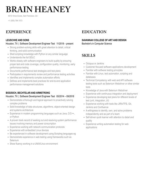 software development engineer test resume samples velvet jobs