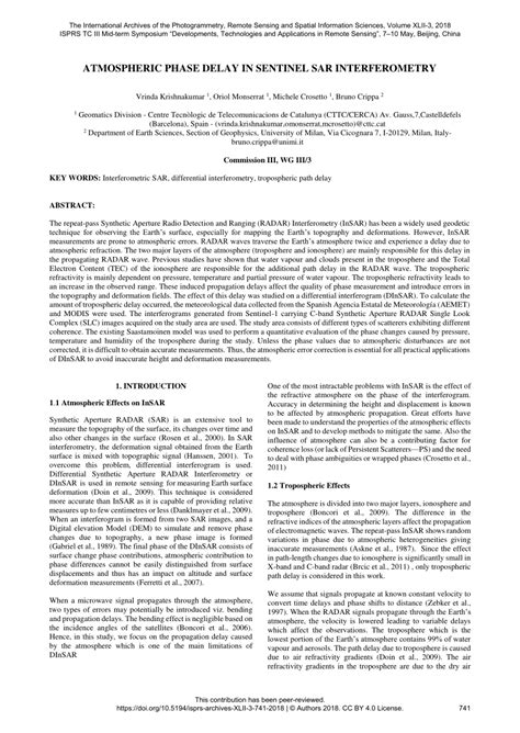 Pdf Atmospheric Phase Delay In Sentinel Sar Interferometry