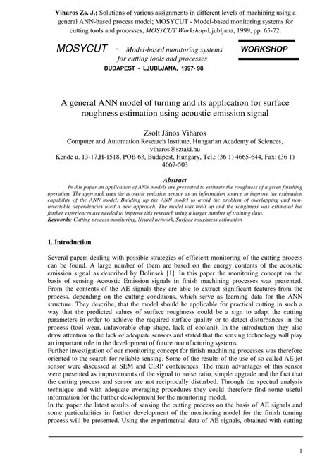 Pdf A General Ann Model Of Turning And Its Application For Surface Roughness Estimation Using
