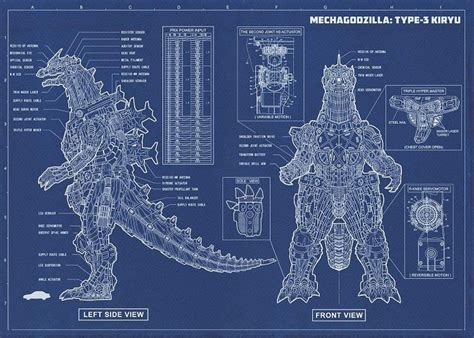 Mechagodzilla Printable Digital Poster Retro Kaiju Blueprint