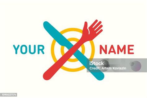 카페 레스토랑 식당 기호 디자인 서식 파일입니다 포크와 나이프 칼 떨고 손 창조적인 개념을 안녕하세요 높은 5 서명 아이콘입니다 디자인에 대한 스톡 벡터 아트 및 기타