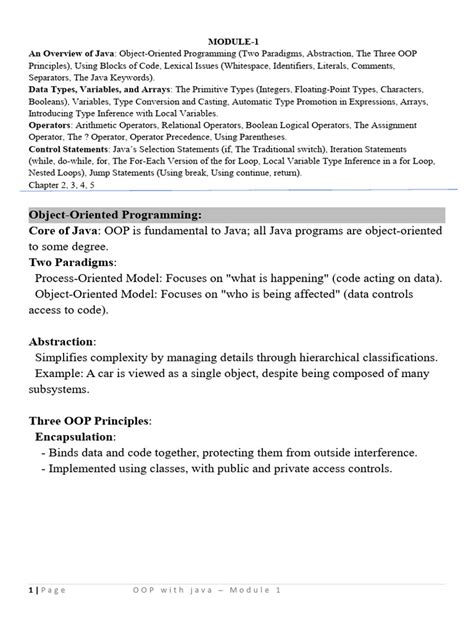 Oop With Java Module 1 An Overview Of Java Pdf Class Computer Programming Method